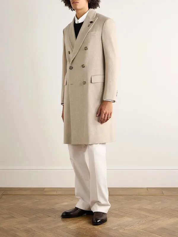 LARDINI Slim-fit Double-breasted Brushed Virgin Wool Coat - Neutrals