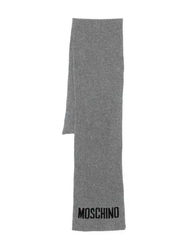 Moschino Ribbed Logo Scarf - Grey