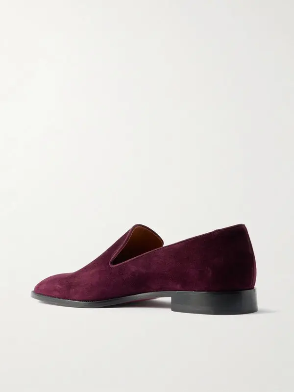 CHRISTIAN LOUBOUTIN Danny Flex Grosgrain-trimmed Suede Loafers - Burgundy