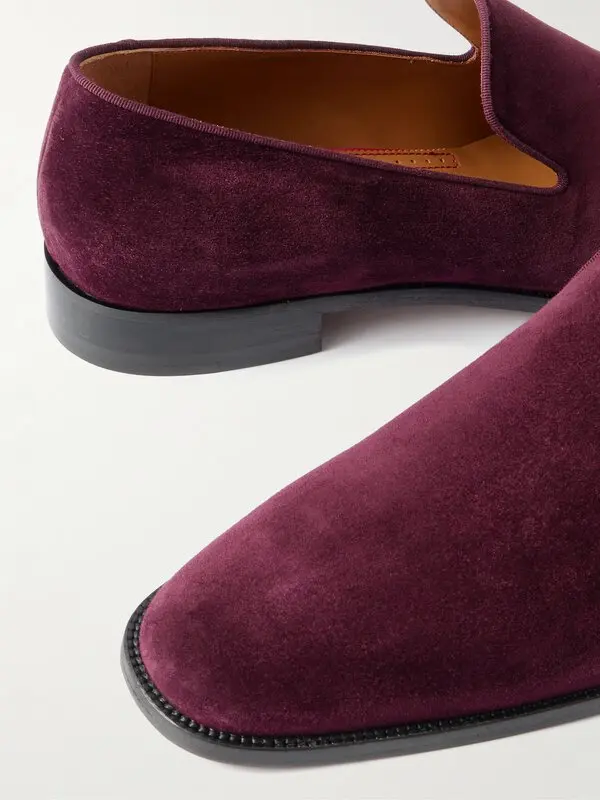CHRISTIAN LOUBOUTIN Danny Flex Grosgrain-trimmed Suede Loafers - Burgundy