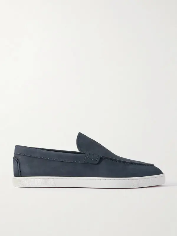 CHRISTIAN LOUBOUTIN Moonboat Logo-embossed Nubuck Loafers - Blue