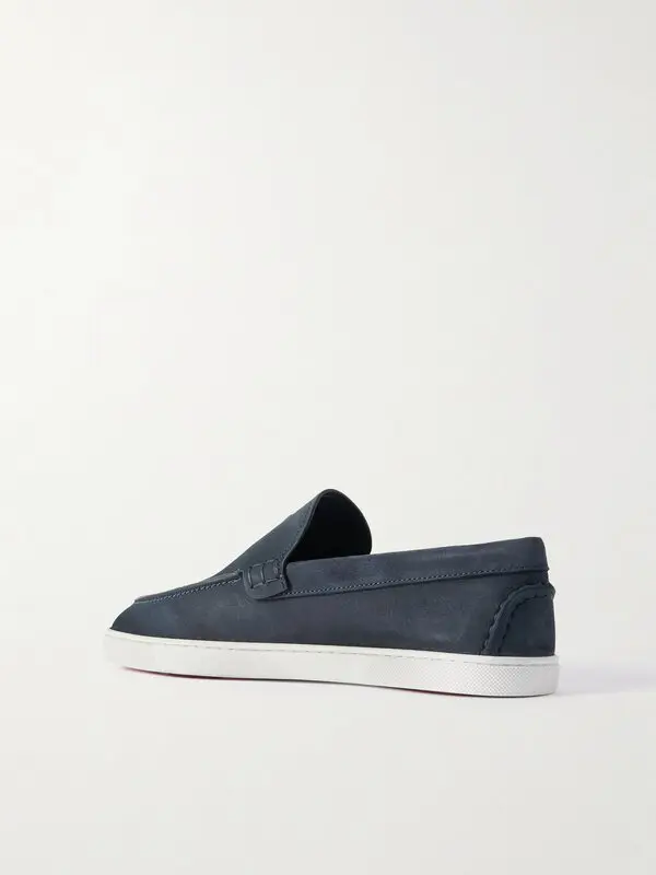 CHRISTIAN LOUBOUTIN Moonboat Logo-embossed Nubuck Loafers - Blue