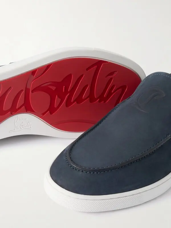 CHRISTIAN LOUBOUTIN Moonboat Logo-embossed Nubuck Loafers - Blue