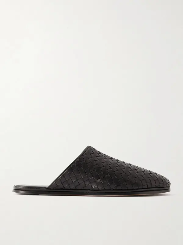 Bottega Veneta Intrecciato Leather Slippers - Black