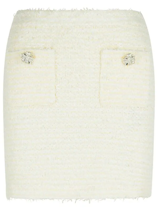 SELF-PORTRAIT Bouclé Cotton-blend Miniskirt - Cream