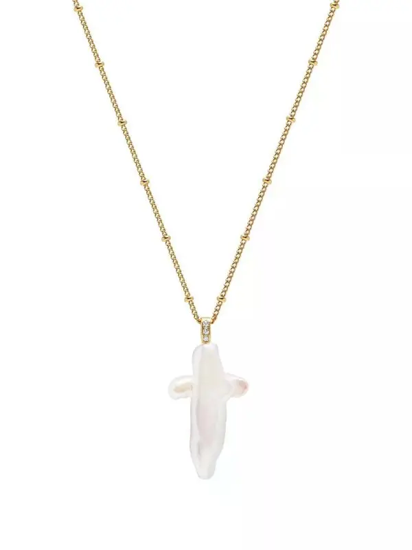 NIALAYA JEWELRY Pearl Cross Chain Necklace - Gold