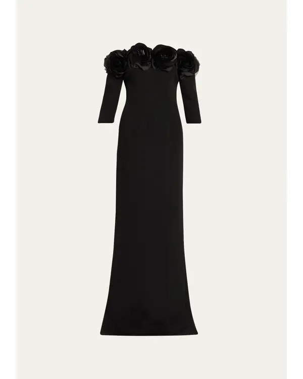 Rickie Freeman For Teri Jon Off-shoulder Applique Column Gown