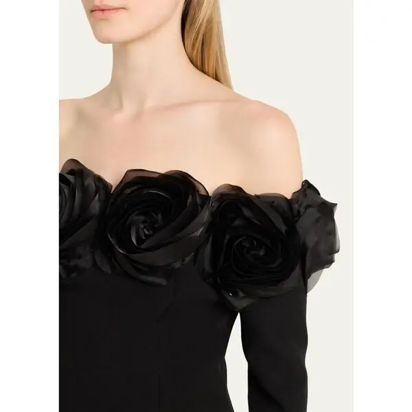 Rickie Freeman For Teri Jon Off-shoulder Applique Column Gown