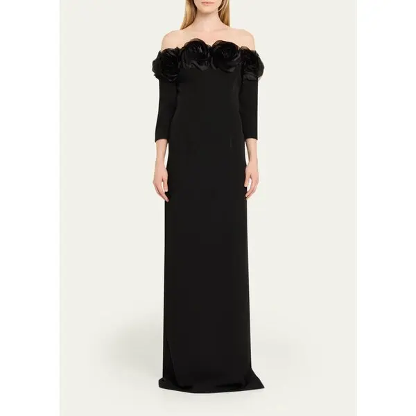 Rickie Freeman For Teri Jon Off-shoulder Applique Column Gown