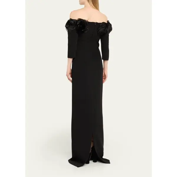 Rickie Freeman For Teri Jon Off-shoulder Applique Column Gown