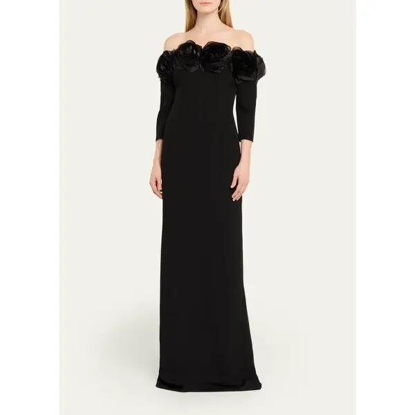 Rickie Freeman For Teri Jon Off-shoulder Applique Column Gown