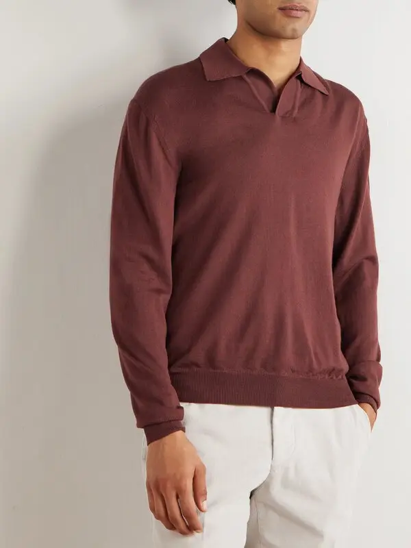 Altea Slim-fit Wool Polo Shirt - Brown