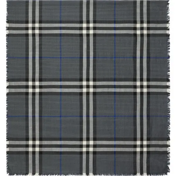 Burberry Reversible Check Wool Silk Scarf - Marlborough Grey/mast Blue