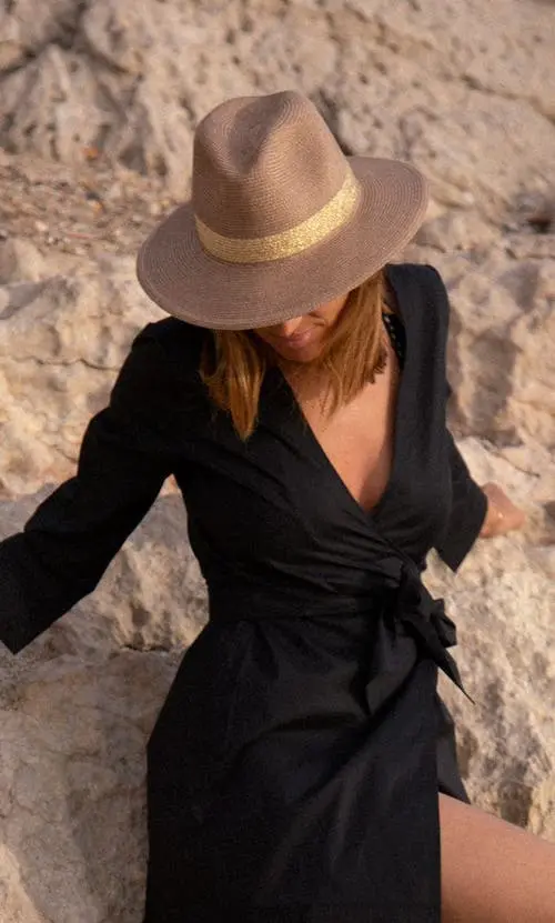 LASTELIER Portofino Straw Hat With Metallic Ribbon - Gold
