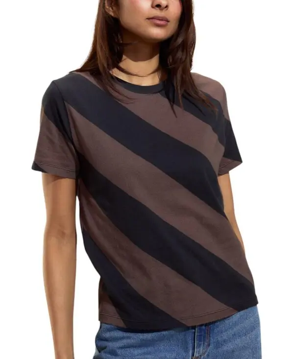 Cynthia Rowley Diagonal Stripe Tee - Black/brown