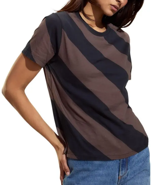 Cynthia Rowley Diagonal Stripe Tee - Black/brown