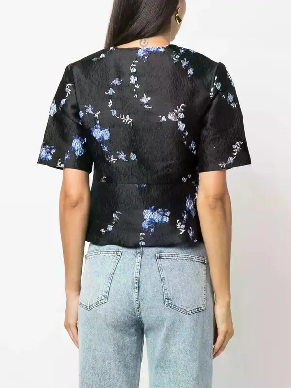 GANNI Floral-jacquard V-neck Blouse