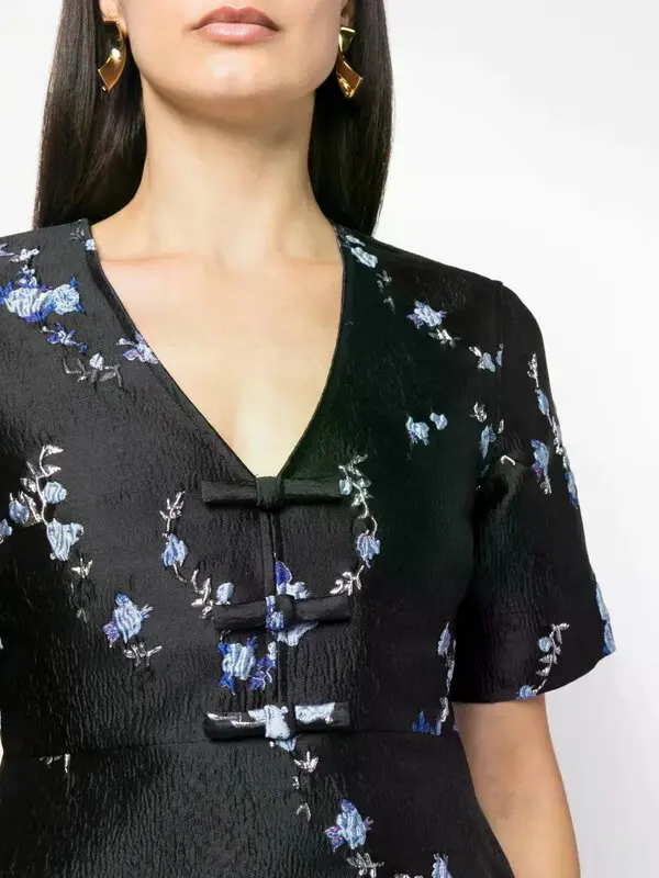 GANNI Floral-jacquard V-neck Blouse