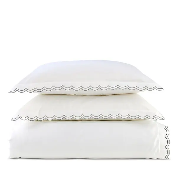 CHRISTY Scallop Edge Duvet Cover Set, Full Queen - Silver