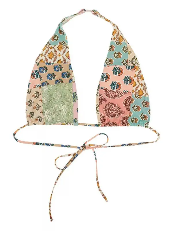 MC2 SAINT BARTH Patchwork Halter Bikini Top - Neutrals