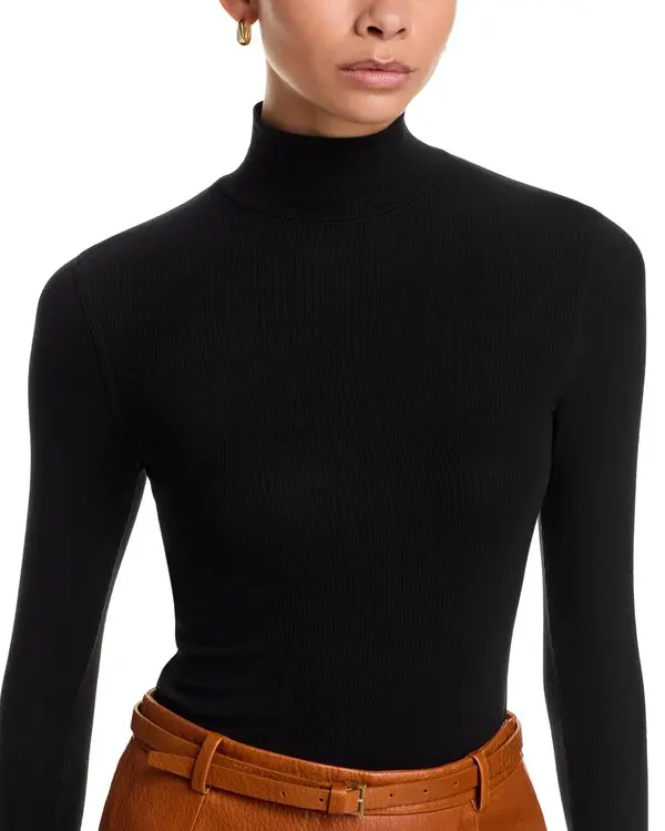 FRAME Rib Knit Turtleneck Top - Black
