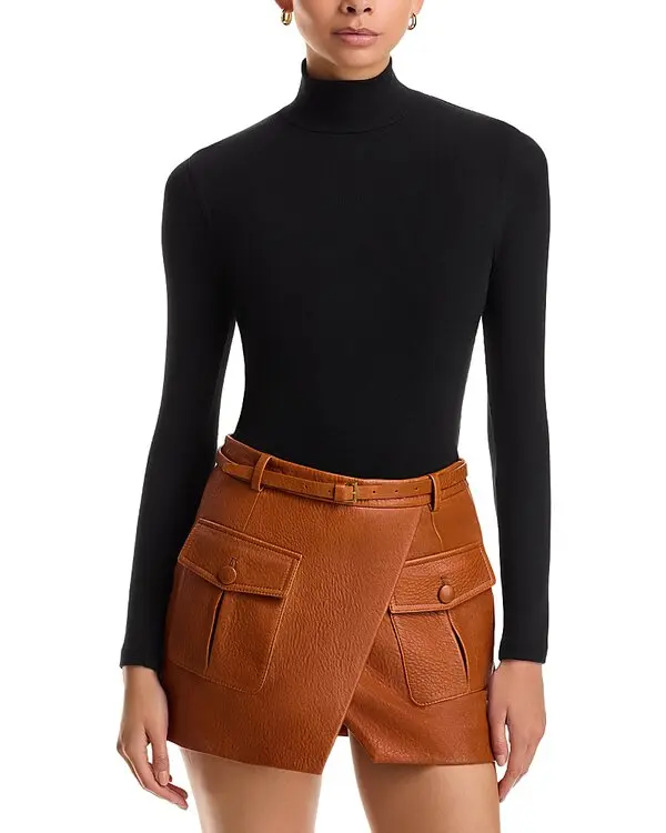 FRAME Rib Knit Turtleneck Top - Black