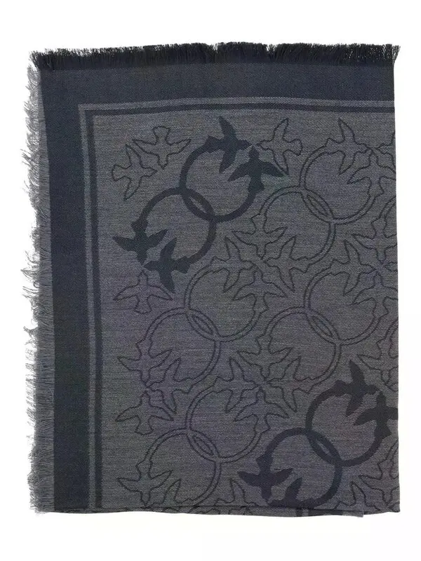 Pinko Birds-pattern Fringed-edges Scarf - Black