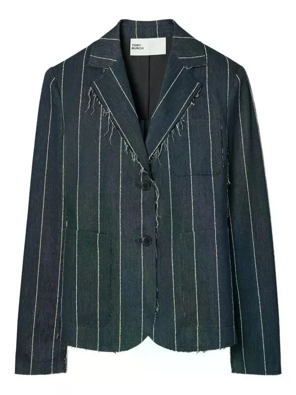 Tory Burch Pinstripe Frayed-edge Blazer