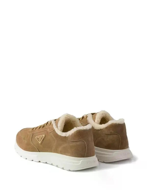 Prada Shearling Lined Suede Sneakers - Neutrals