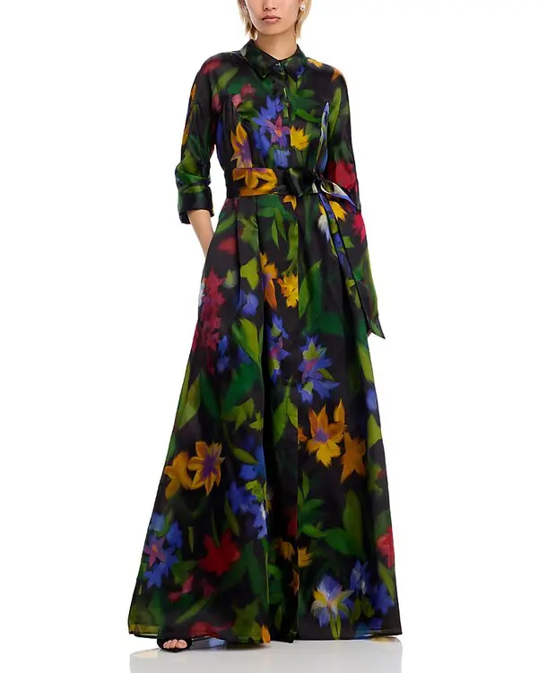 Rickie Freeman For Teri Jon Floral Print Organza Gown