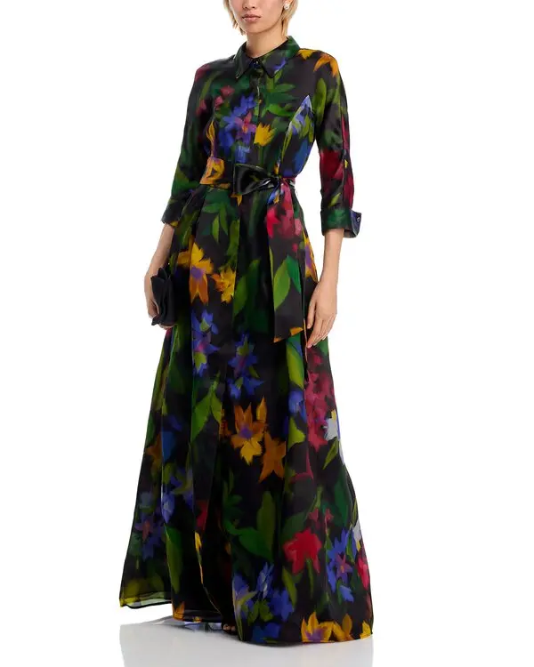 Rickie Freeman For Teri Jon Floral Print Organza Gown - Black Multi |  Editorialist