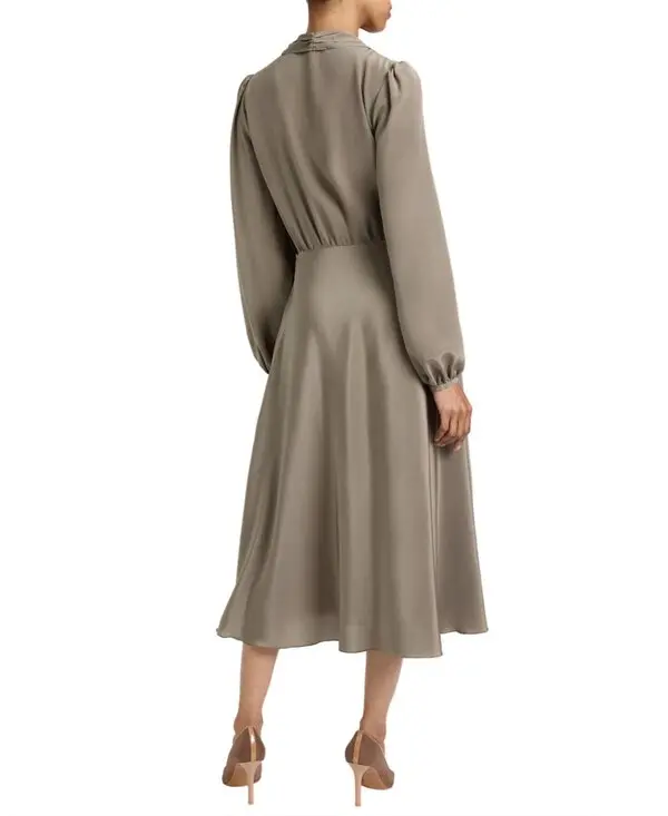 Santorelli Jenn Silk Midi Dress With Tie Neck - Sahara