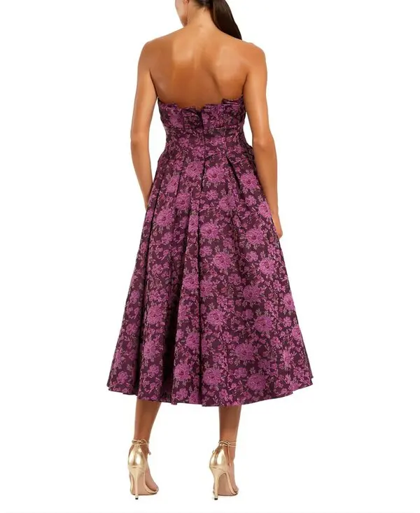 Mac Duggal Strapless Floral Brocade A-line Midi Dress