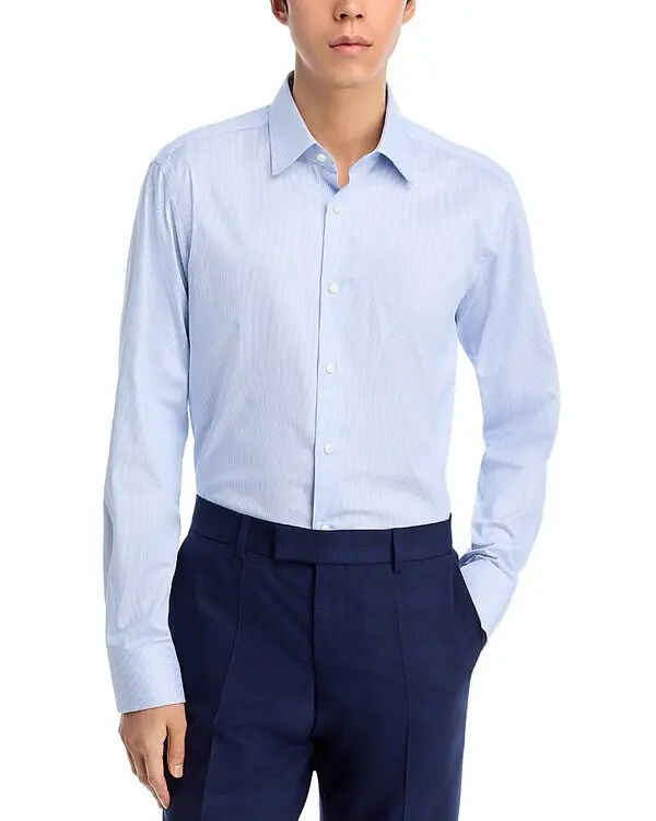 BOSS Joe Stretch Striped Button-front Shirt - Light Pastel Blue