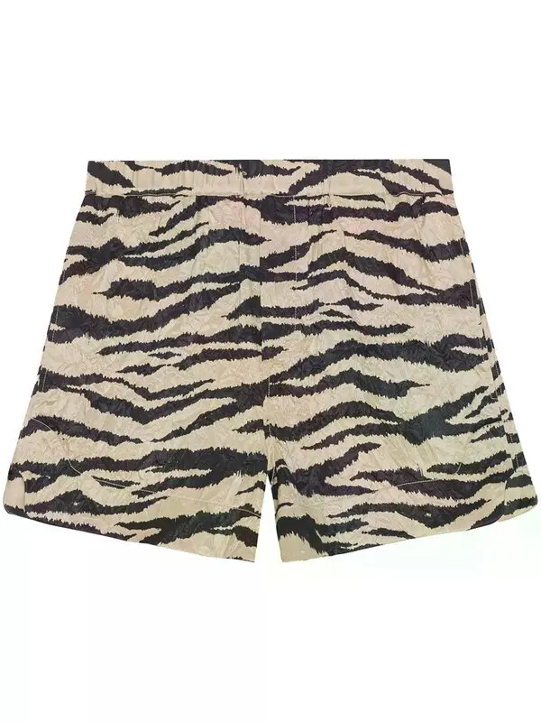 GANNI Zebra-print Crinkled Shorts
