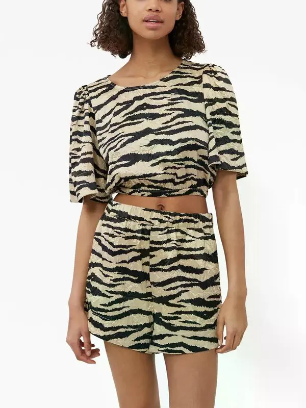GANNI Zebra-print Crinkled Shorts