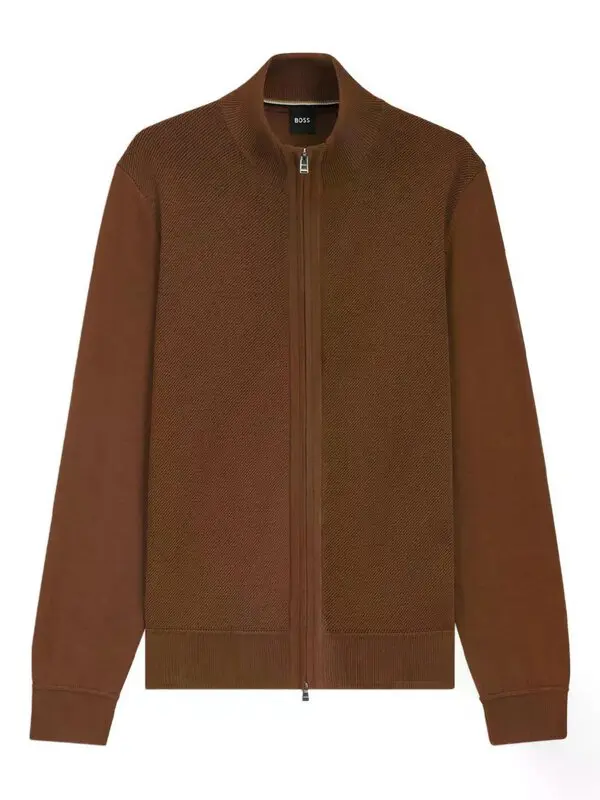 BOSS Textured Knit Zip-up Cardigan