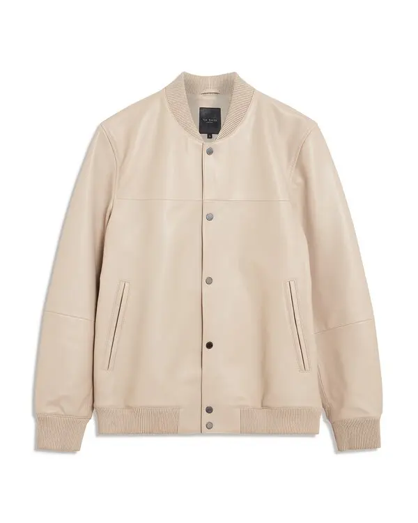Ted Baker London Leather Classic Bomber Jacket - Taupe