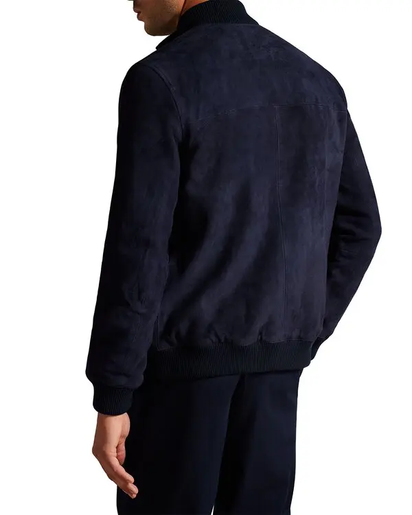 Ted Baker London Peveril Suede Funnel Neck Bomber Jacket - Navy