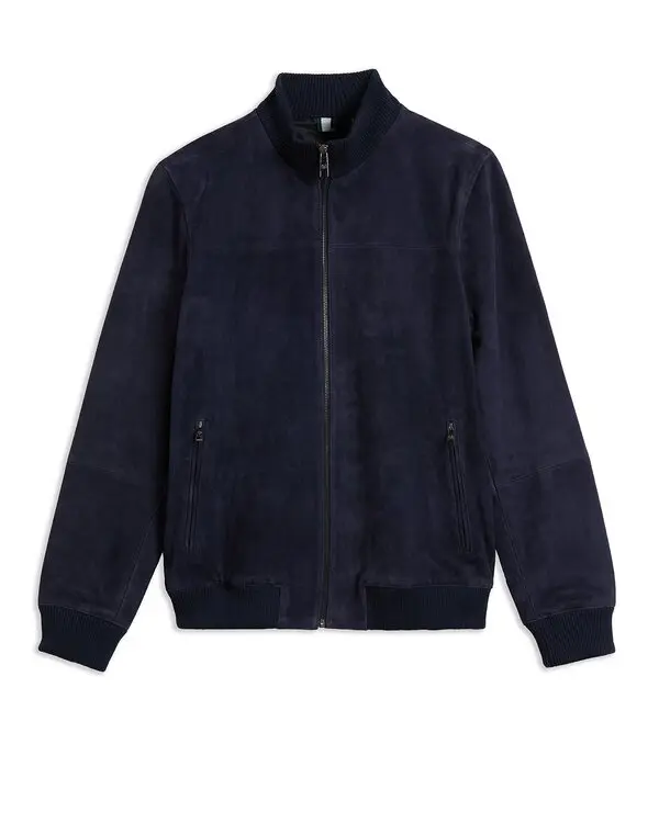 Ted Baker London Peveril Suede Funnel Neck Bomber Jacket - Navy