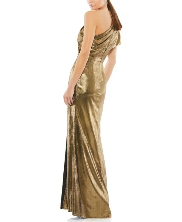 Mac Duggal Ruffled One Shoulder Metallic Gown