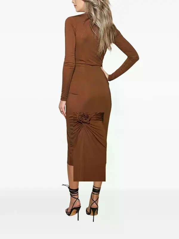 ROSERRY Rose-embellished Twist-front Midi Dress - Brown