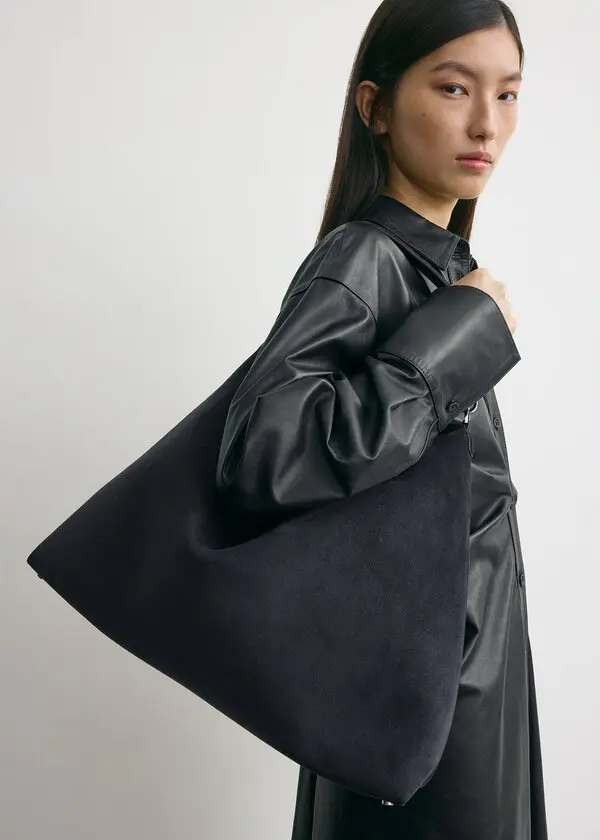 TOTEME Bevel Suede Shoulder Bag - Navy