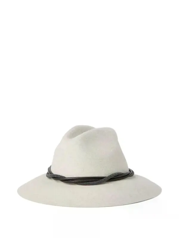 Brunello Cucinelli Felt Fedora With Braided Leather Band And Monili Detailing - Neutrals