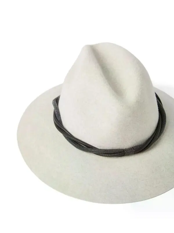 Brunello Cucinelli Felt Fedora With Braided Leather Band And Monili Detailing