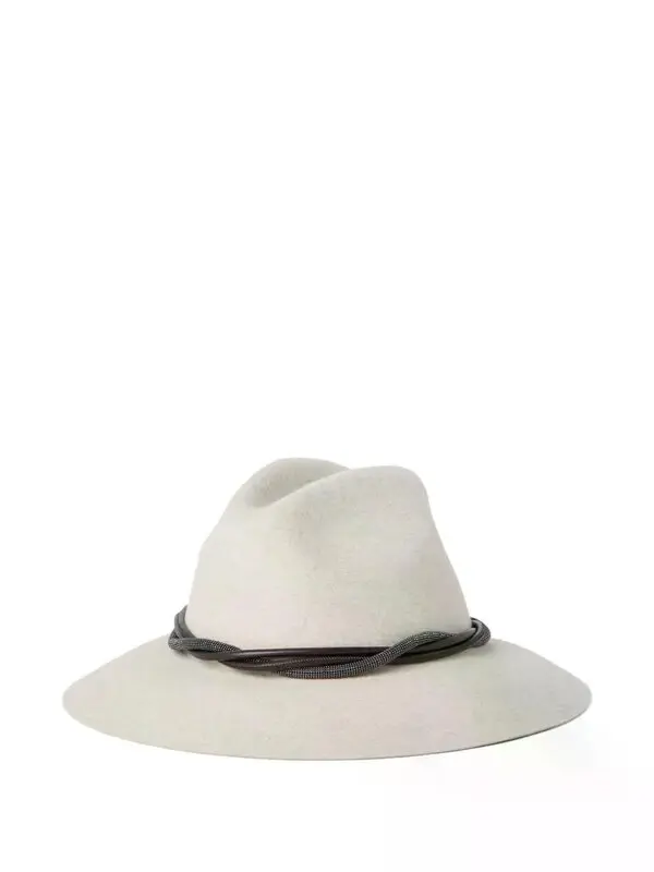 Brunello Cucinelli Felt Fedora With Braided Leather Band And Monili Detailing
