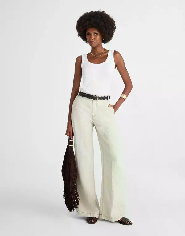 Madewell The Zoe Relaxed Wide Leg Linen Pant - Oat