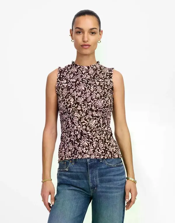 Madewell Ruffled Smocked Floral Top