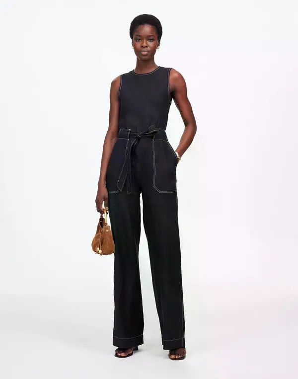 Madewell Relaxed Straight-leg Linen Jumpsuit - Jet Black
