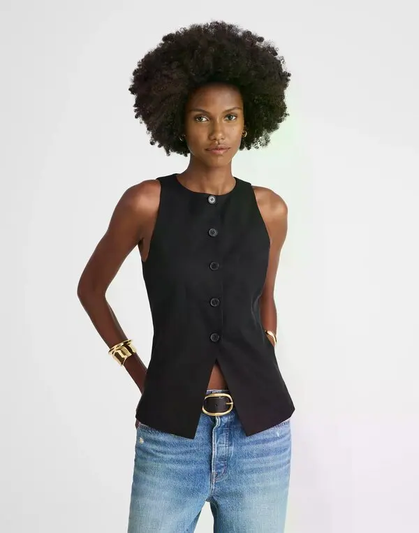 Madewell Crewneck Cutaway Vest In Drapey Twill